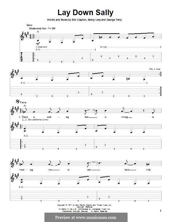Lay Down Sally By G Terry M Levy Sheet Music On Musicaneo