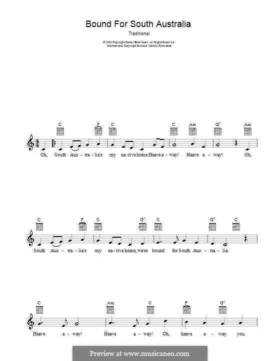 Bound For South Australia By Folklore Sheet Music On Musicaneo