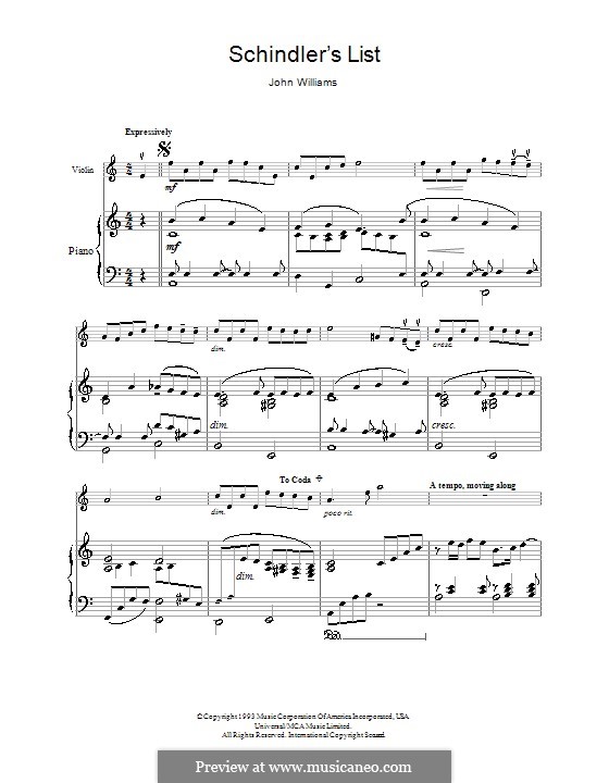 Theme From Schindlers List By J Williams Sheet Music On Musicaneo