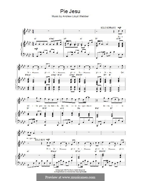 Pie Jesu From Requiem By A L Webber Sheet Music On Musicaneo