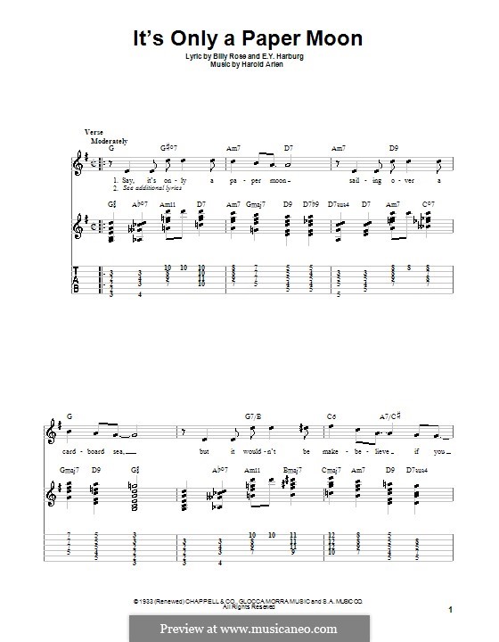 It's Only a Paper Moon by H. Arlen - sheet music on MusicaNeo