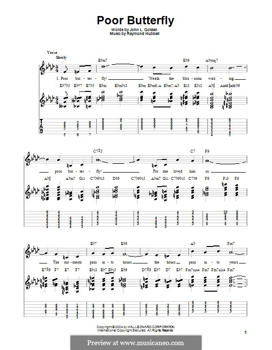 Poor Butterfly by R. Hubbell - sheet music on MusicaNeo
