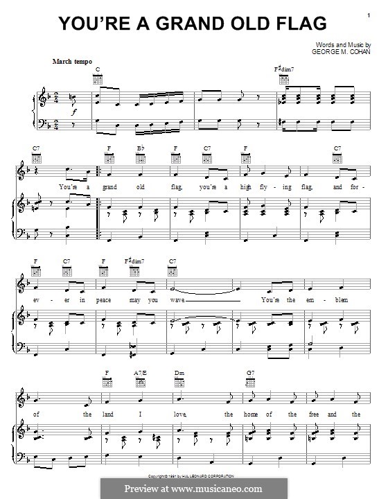 You're a Grand Old Flag by G.M. Cohan - sheet music on MusicaNeo