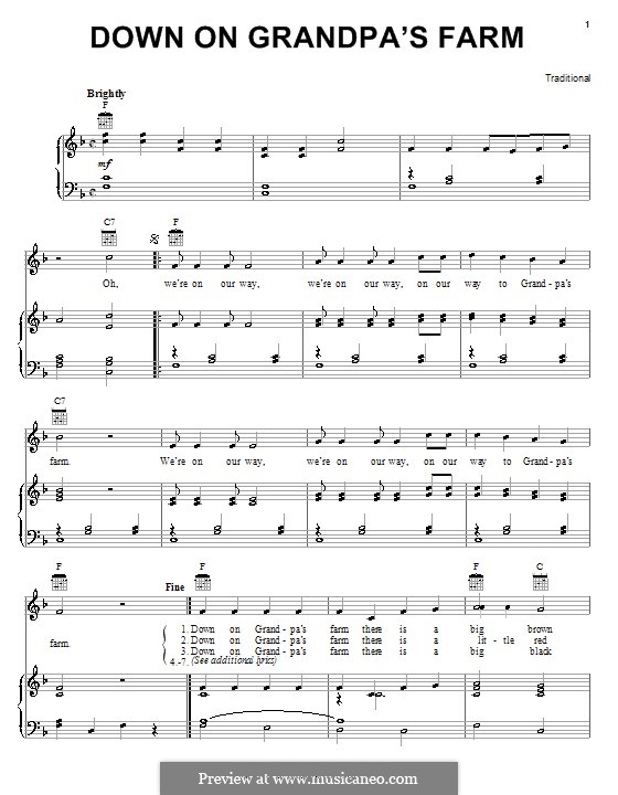 Down on Grandpa's Farm by folklore - sheet music on MusicaNeo