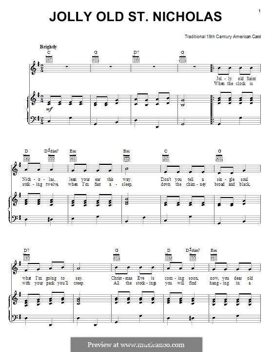 Jolly Old St. Nicholas by folklore - sheet music on MusicaNeo