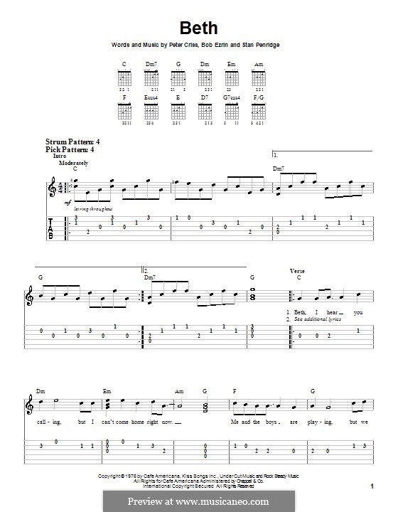 Beth by B. Ezrin, P. Criss, S. Penridge - sheet music on MusicaNeo
