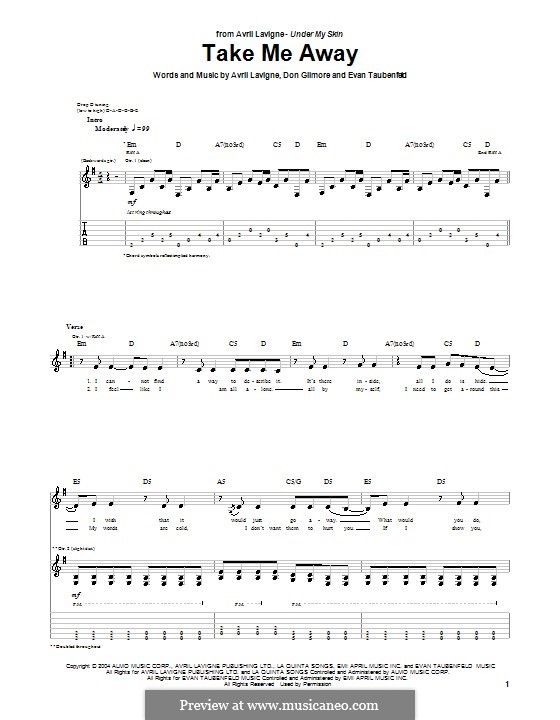 Take Me Away (Avril Lavigne) by D. Gilmore, E. Taubenfeld on MusicaNeo