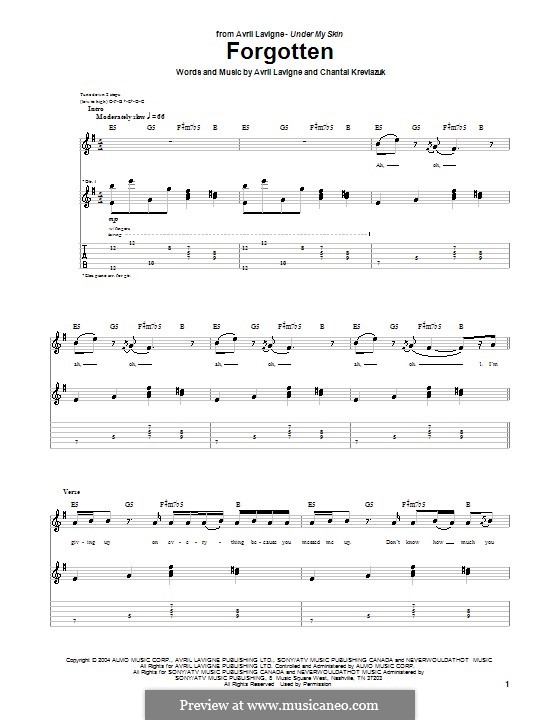 Forgotten (Avril Lavigne) by C. Kreviazuk - sheet music on MusicaNeo