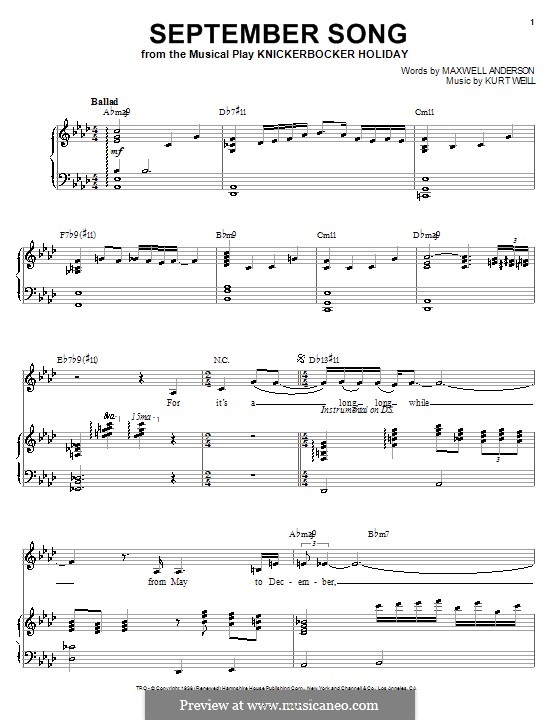 September Song (from Knickerbocker Holiday) by K. Weill on MusicaNeo