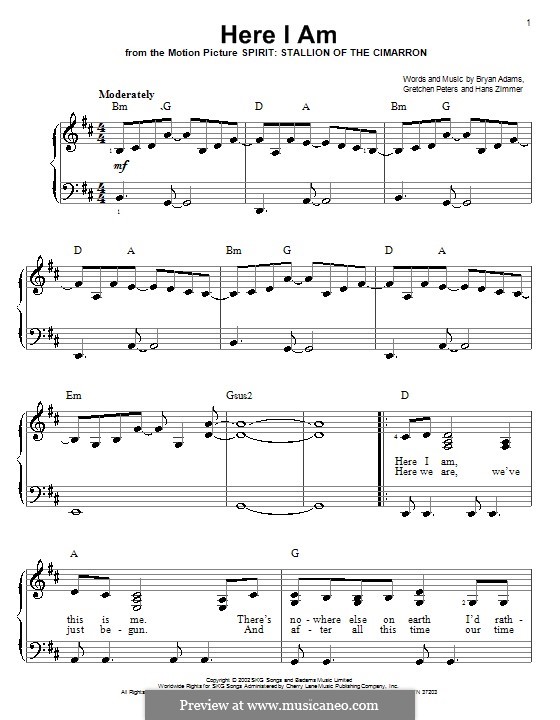 Here I am by G. Peters, H. Zimmer - sheet music on MusicaNeo