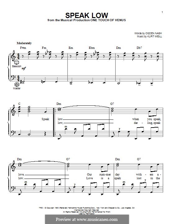 Speak Low by K. Weill - sheet music on MusicaNeo