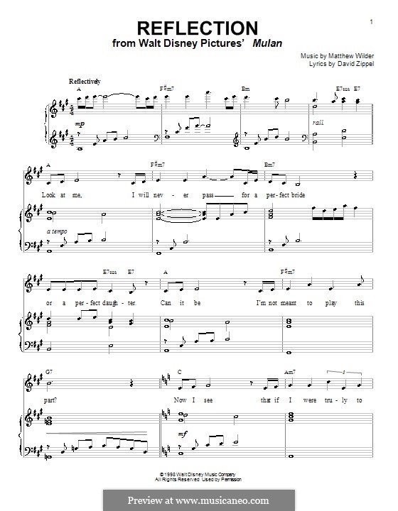 Reflection (from Disney's Mulan) by M. Wilder - sheet music on MusicaNeo
