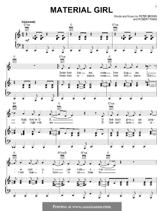 Material Girl (Madonna) by P. Brown, R. Rans - sheet music on MusicaNeo