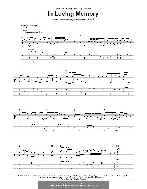 In Loving Memory (Alter Bridge) by M. Tremonti - sheet music on MusicaNeo