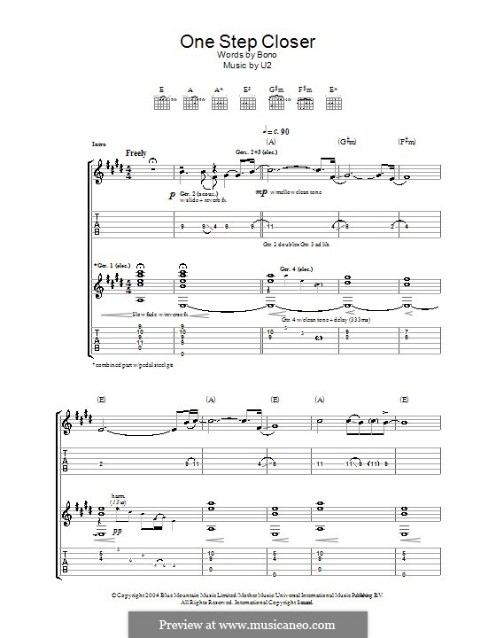 One Step Closer by U2 - sheet music on MusicaNeo