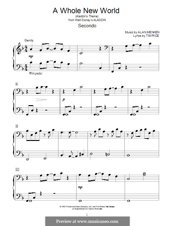Piano version (A Whole New World (from Aladdin)) by A. Menken on MusicaNeo