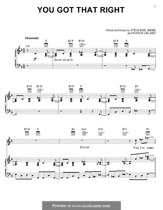 You Got That Right (Lynyrd Skynyrd) by R.V. Zant, S.E. Gaines on MusicaNeo