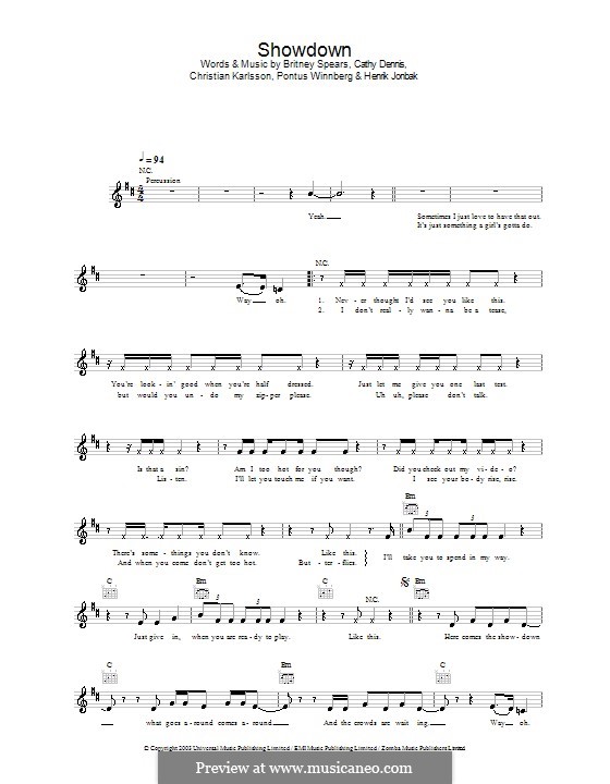 Showdown (Britney Spears) by C. Dennis, C. Karlsson on MusicaNeo