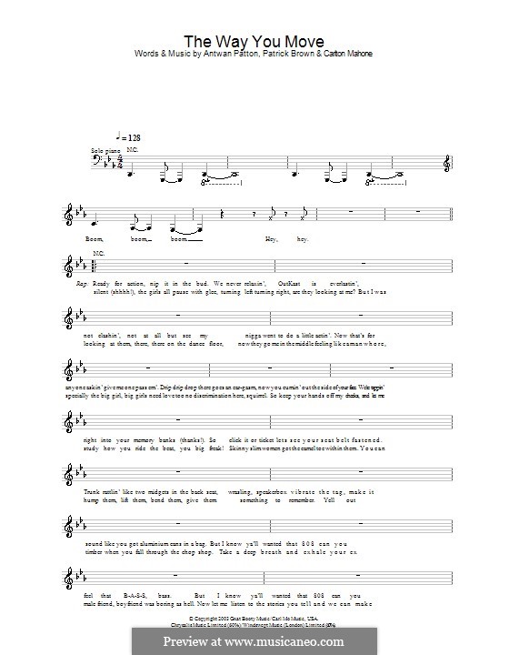 The Way You Move (OutKast) by A. Patton, C. Mahone, P. Brown on MusicaNeo