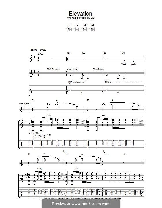 Elevation by U2 - sheet music on MusicaNeo
