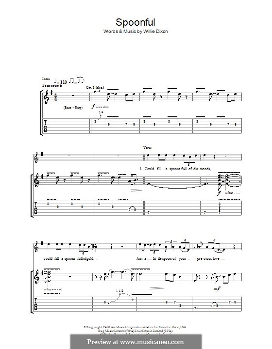 Spoonful (Cream) by W. Dixon - sheet music on MusicaNeo