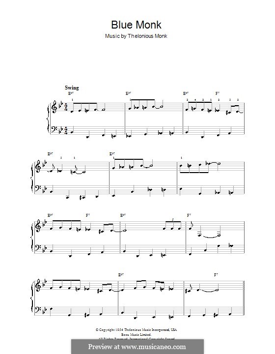 Blue Monk by T. Monk - sheet music on MusicaNeo
