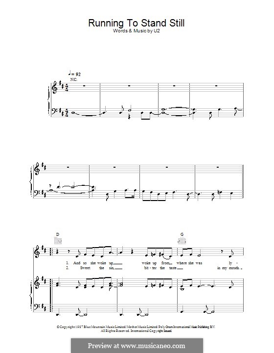Running to Stand Still by U2 - sheet music on MusicaNeo