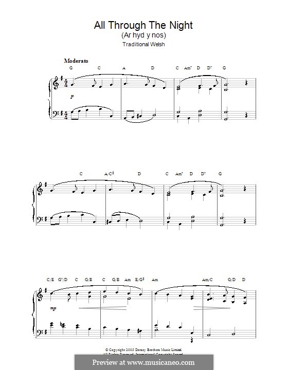 All Through the Night (Printable scores) by folklore on MusicaNeo