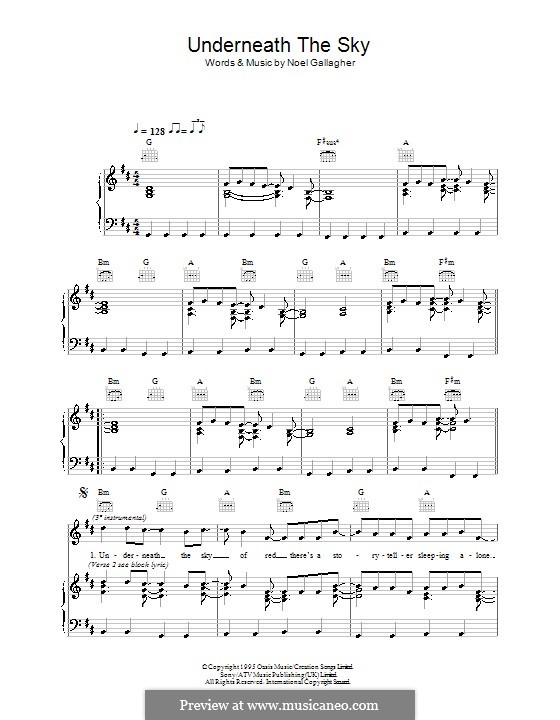 Underneath The Sky Oasis By N Gallagher Sheet Music On Musicaneo