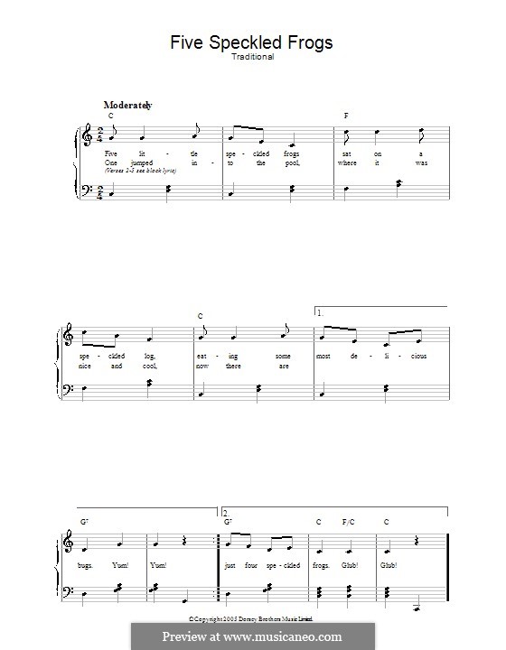 Five Little Speckled Frogs by folklore - sheet music on MusicaNeo