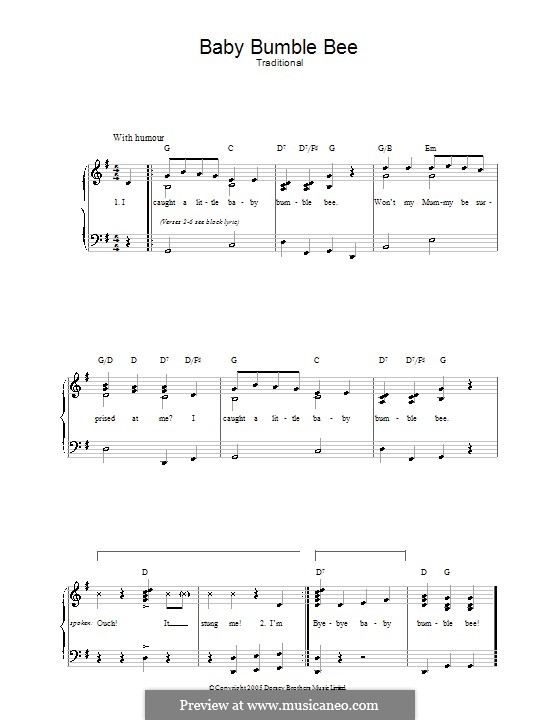 Baby Bumble Bee by folklore - sheet music on MusicaNeo