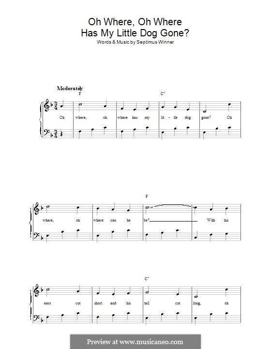 Oh Where, Oh Where Has My Little Dog Gone? by S. Winner on MusicaNeo