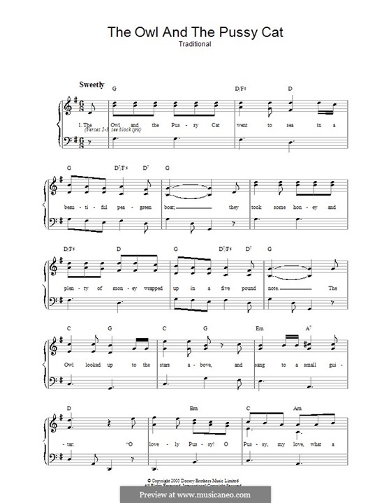 The Owl and The Pussycat by folklore - sheet music on MusicaNeo