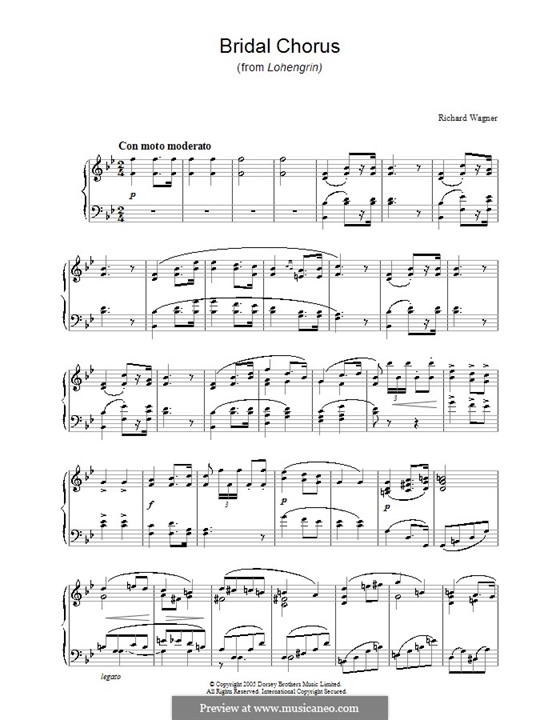Bridal Chorus, for Piano (Lohengrin, WWV 75) by R. Wagner on MusicaNeo