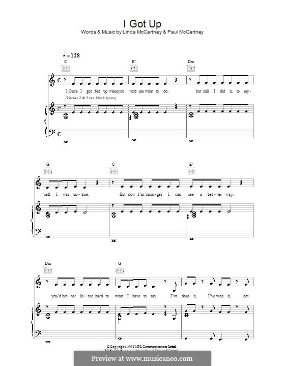 I Got Up by L. McCartney, P. McCartney - sheet music on MusicaNeo