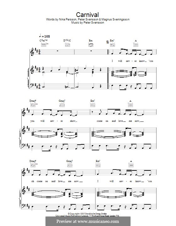 Carnival (The Cardigans) by P. Svensson - sheet music on MusicaNeo