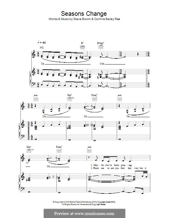 Seasons Change (Corinne Bailey Rae) by S. Brown - sheet music on MusicaNeo