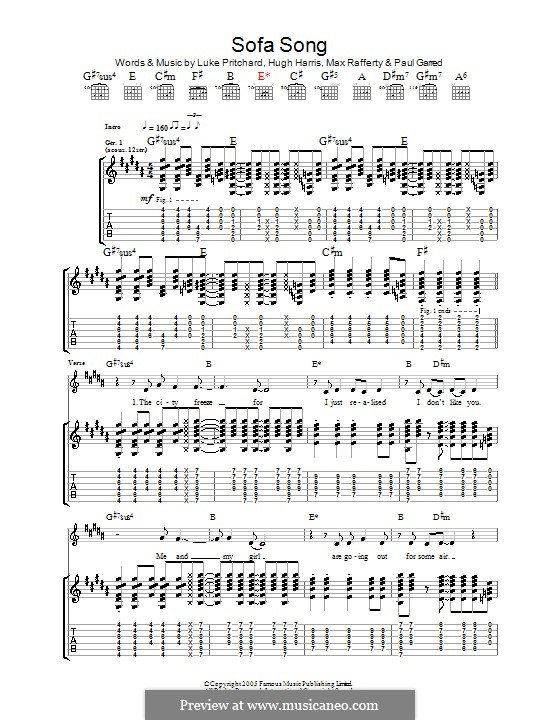 Sofa Song (The Kooks) by H. Harris, L. Pritchard, M. Rafferty, P ...