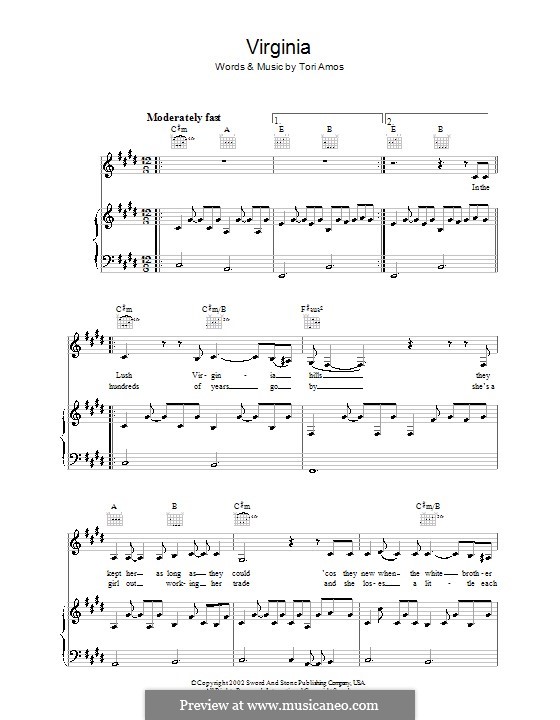 Virginia by T. Amos - sheet music on MusicaNeo