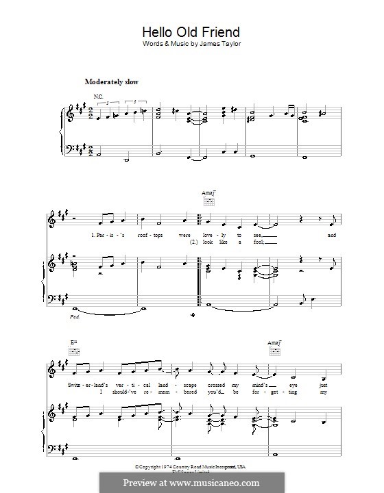 Hello Old Friend by J. Taylor - sheet music on MusicaNeo