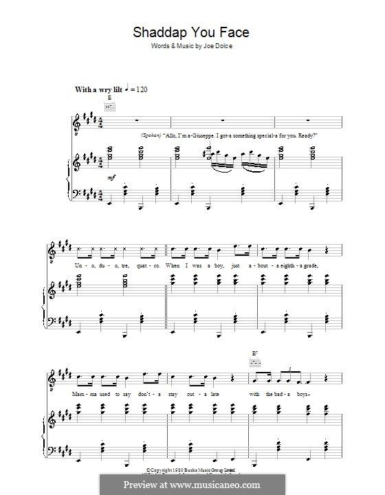Shaddap You Face by J. Dolce - sheet music on MusicaNeo