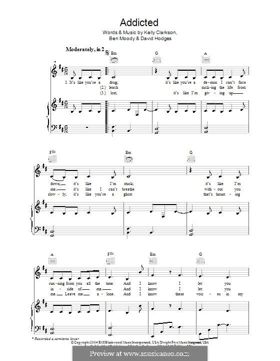 Addicted (Kelly Clarkson) by B. Moody, D. Hodges - sheet music on MusicaNeo