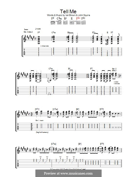 Tell Me (The Stone Roses) by I. Brown, J. Squire - sheet music on MusicaNeo
