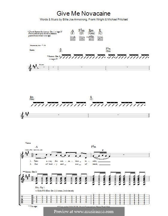 Give Me Novacaine (Green Day) by B.J. Armstrong, Tré Cool, M. Pritchard ...