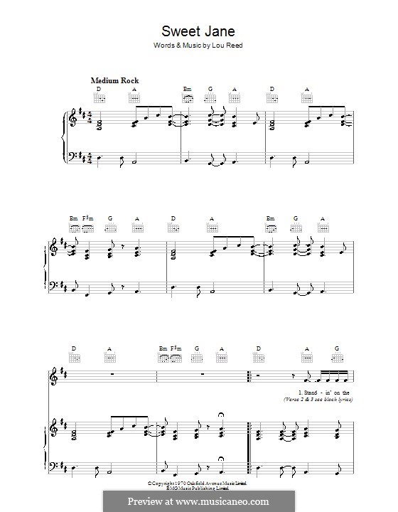 Sweet Jane by L. Reed - sheet music on MusicaNeo