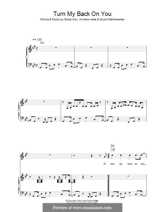 Turn My Back on You (Sade) by A. Hale, H. Adu, S. Matthewman on MusicaNeo