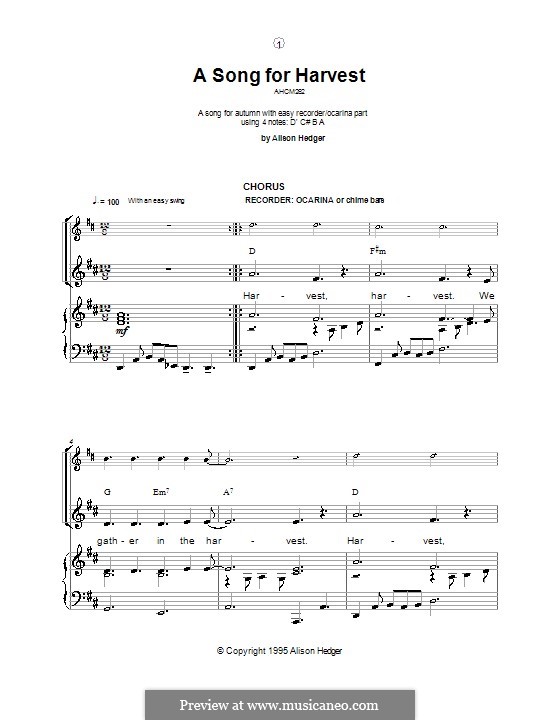 A Song for Harvest by A. Hedger - sheet music on MusicaNeo
