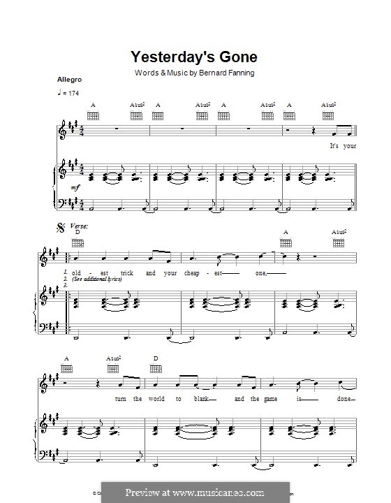 Yesterday's Gone by B. Fanning - sheet music on MusicaNeo