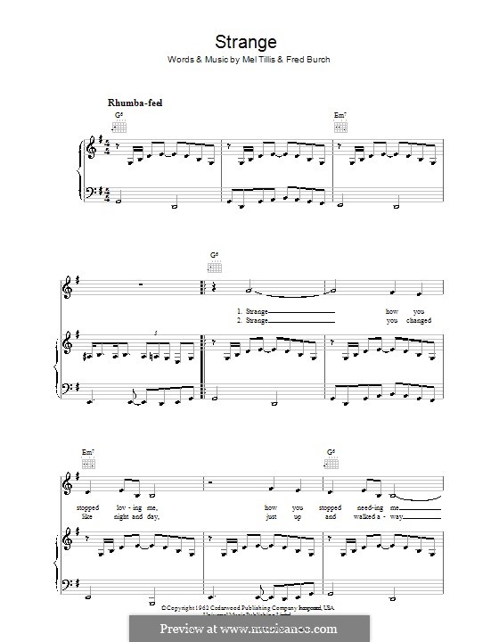 Strange (Patsy Cline) by F.B. Burch, M. Tillis - sheet music on MusicaNeo