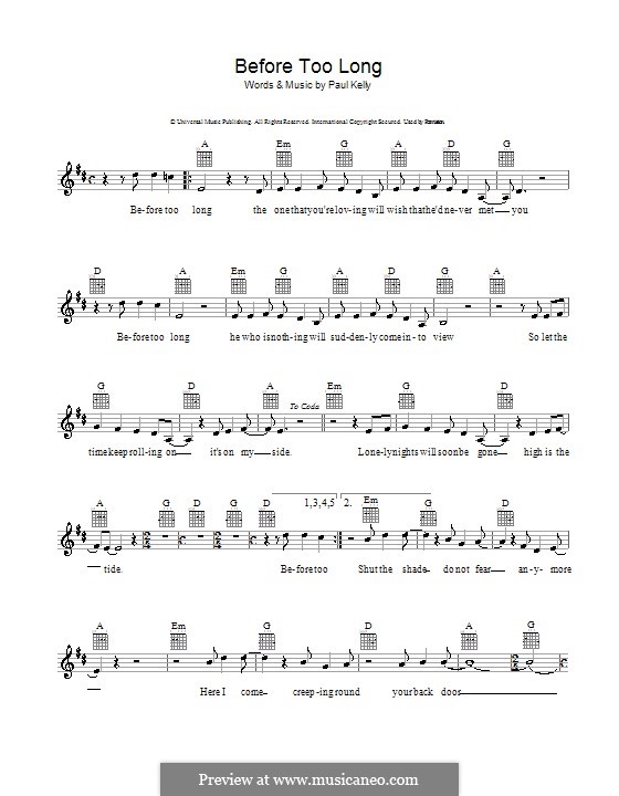 Before Too Long by P. Kelly - sheet music on MusicaNeo